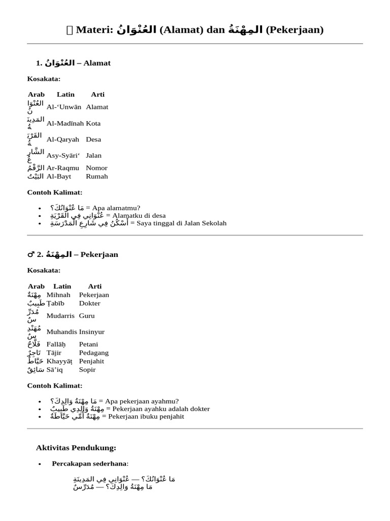 Materi Rpp Bahasa Arab Kls 4 | PDF