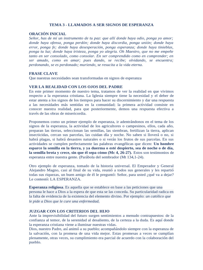 3 Llamados A Ser Signos de Esperanza | PDF | Jesús | Amor