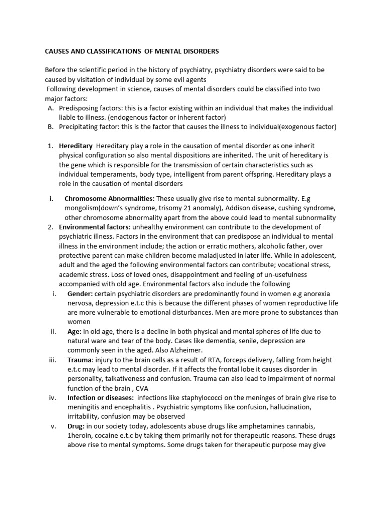 Causes and Classifications of Mental Disorders | PDF | Phobia | Anxiety