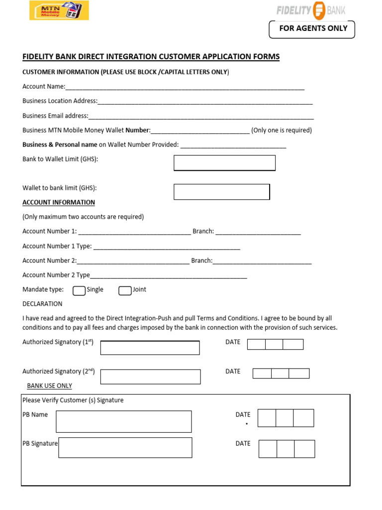 Direct Integration Form For Agents - MTN FINAL | PDF | Overdraft | Banks