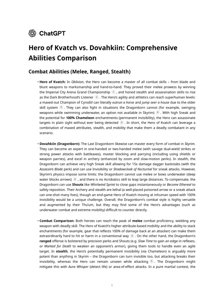 Hero of Kvatch vs. Dovahkiin: Abilities Analysis | PDF