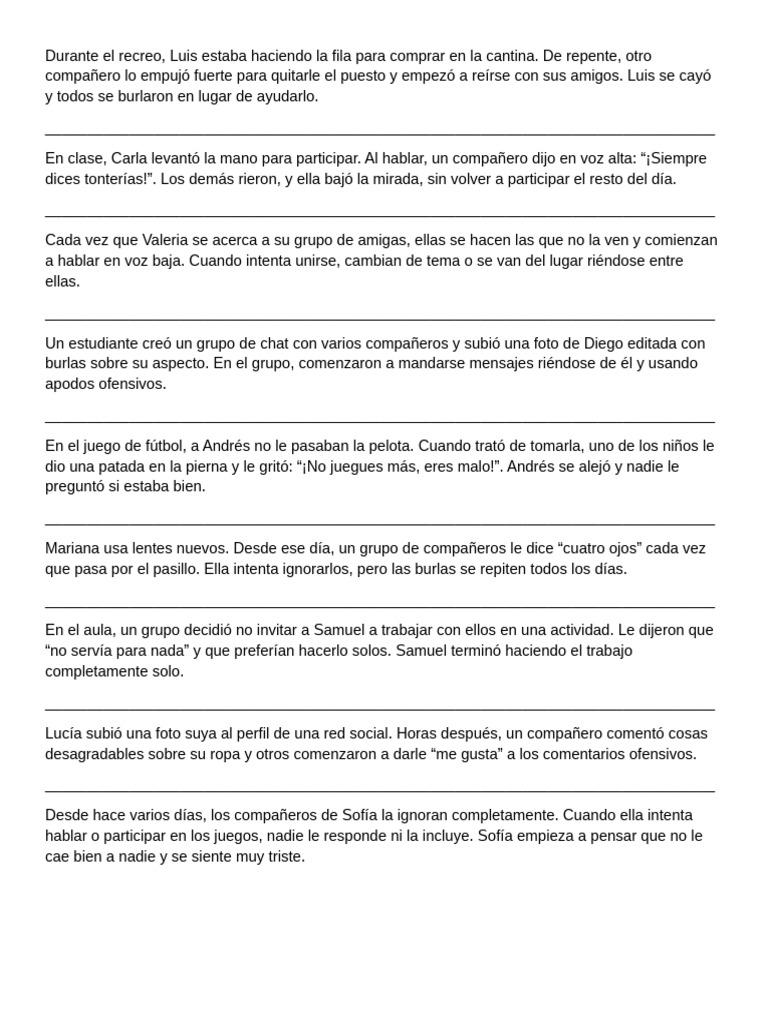 Actividad Tipos de Bullying - Acoso Escolar | PDF