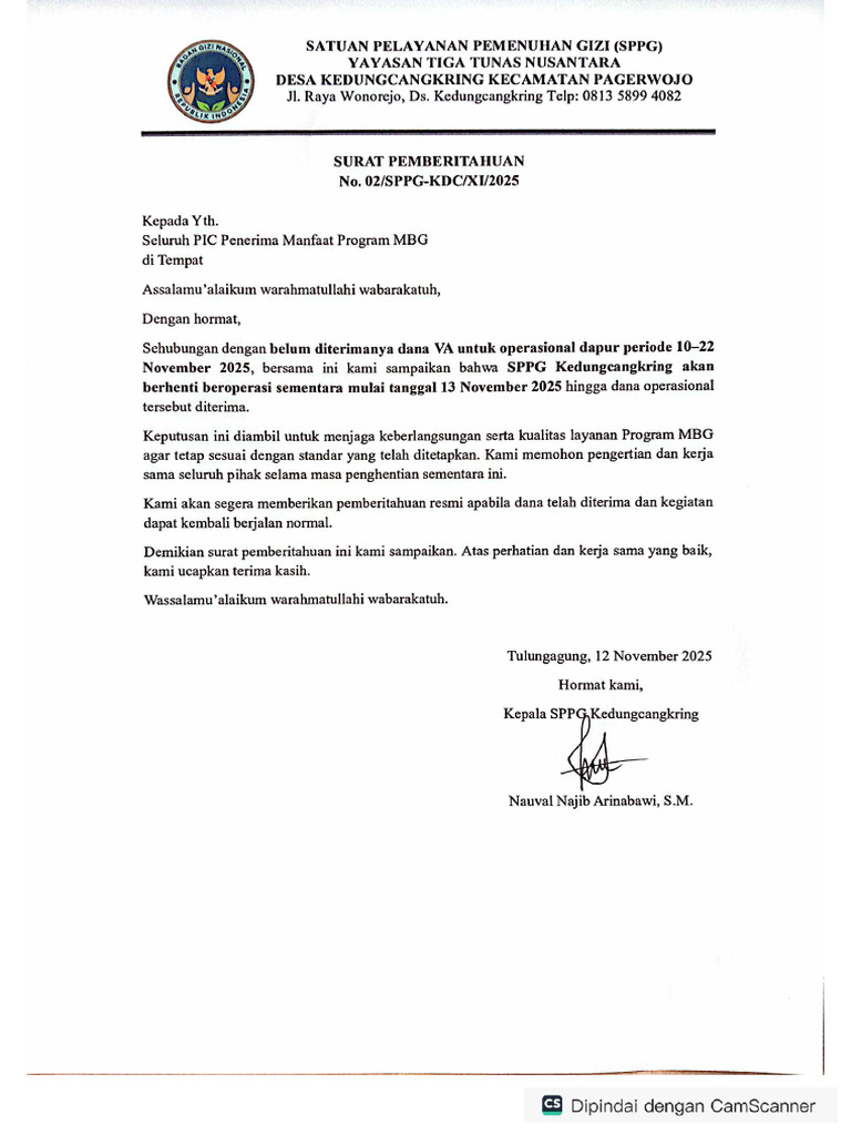 Surat Pemberitahuan Non Operasi | PDF