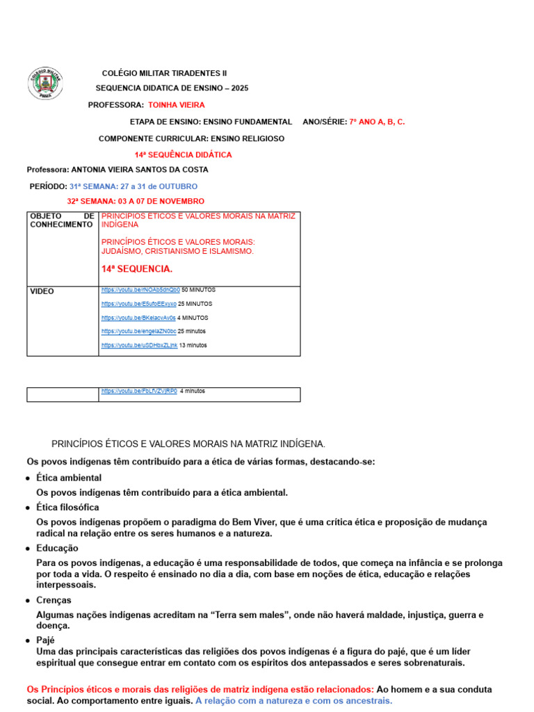 14- SEQU-NCIA 7- ANO ENSINO religioso | PDF | Povos indígenas | Deus