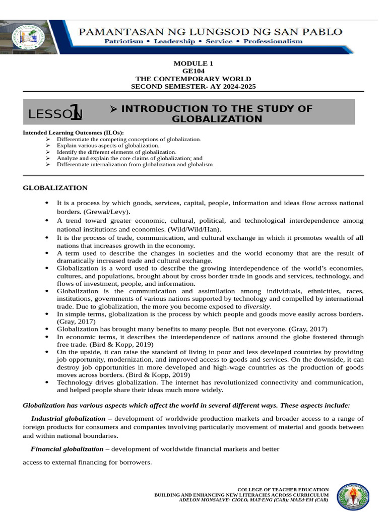 Module GE 104 Students Copy 2 | PDF | Globalization | Social Stratification