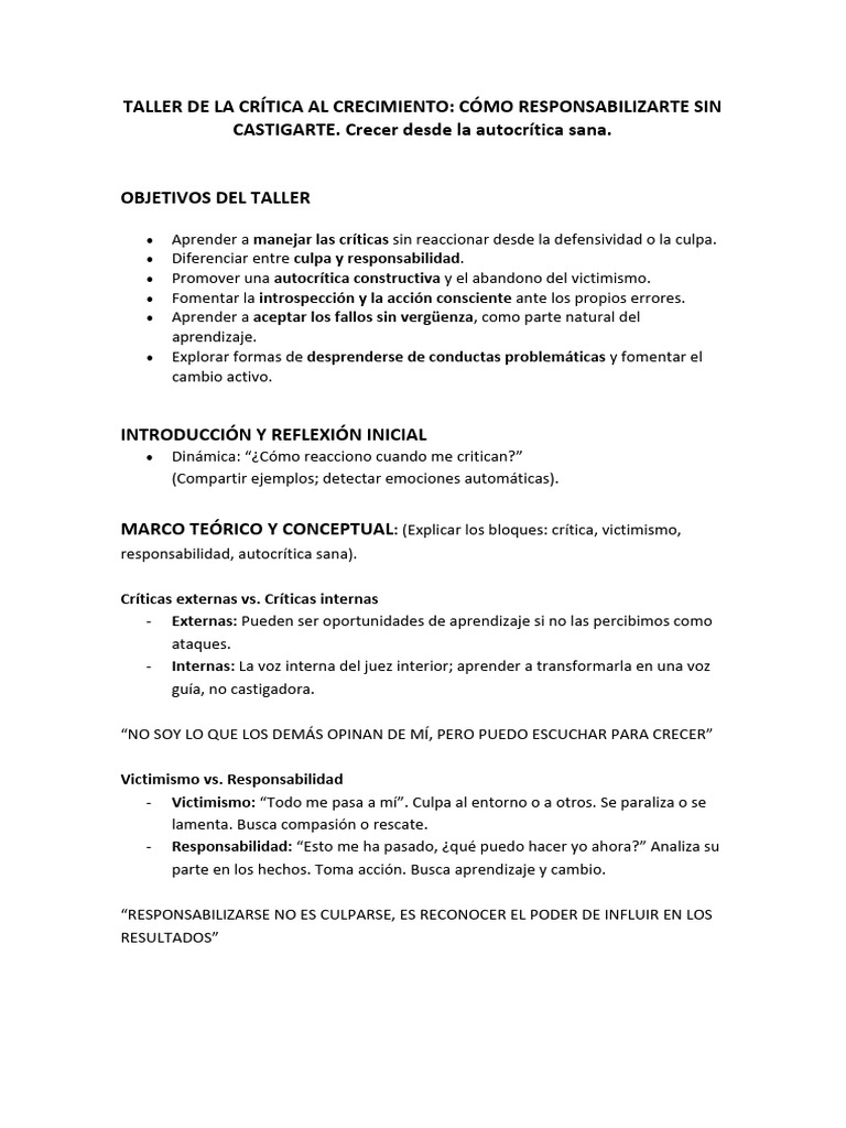 TALLER DE LA CRÍTICA AL CRECIMIENTO | PDF | Pensamiento | Verdad