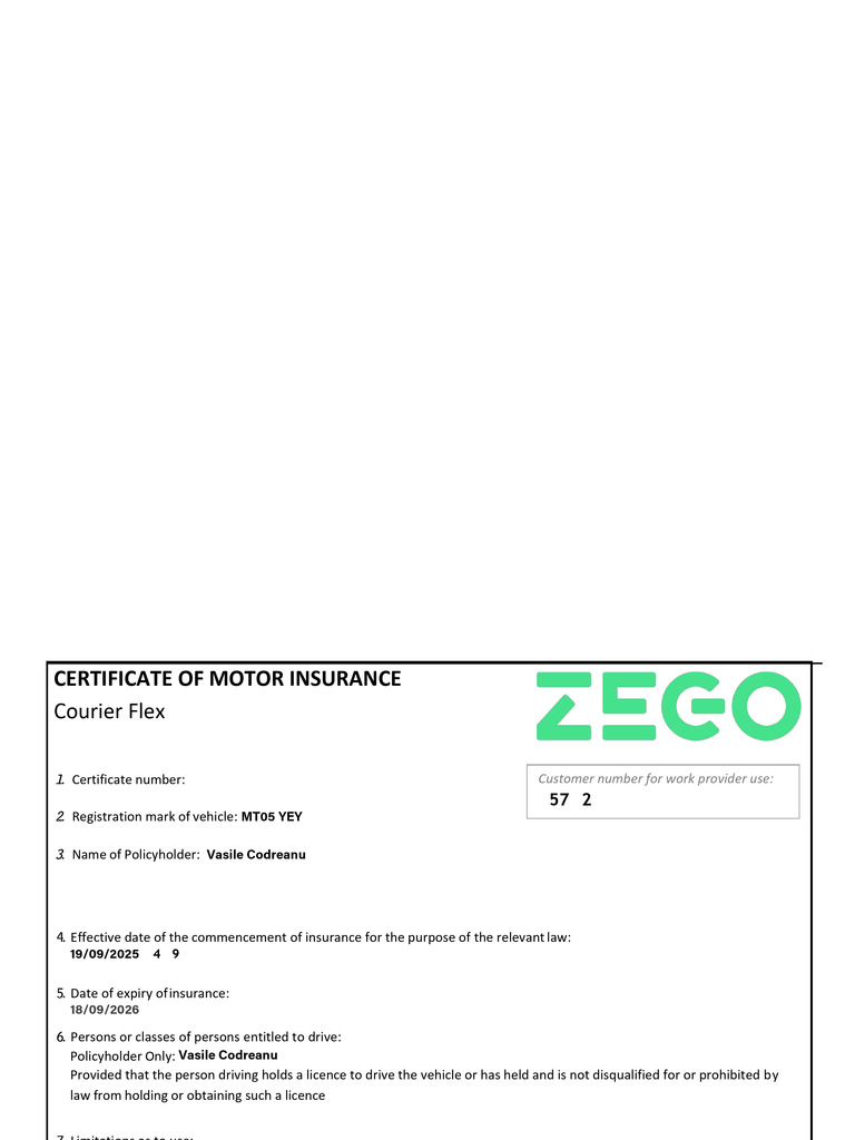 Motor Insurance Certificate Details | PDF
