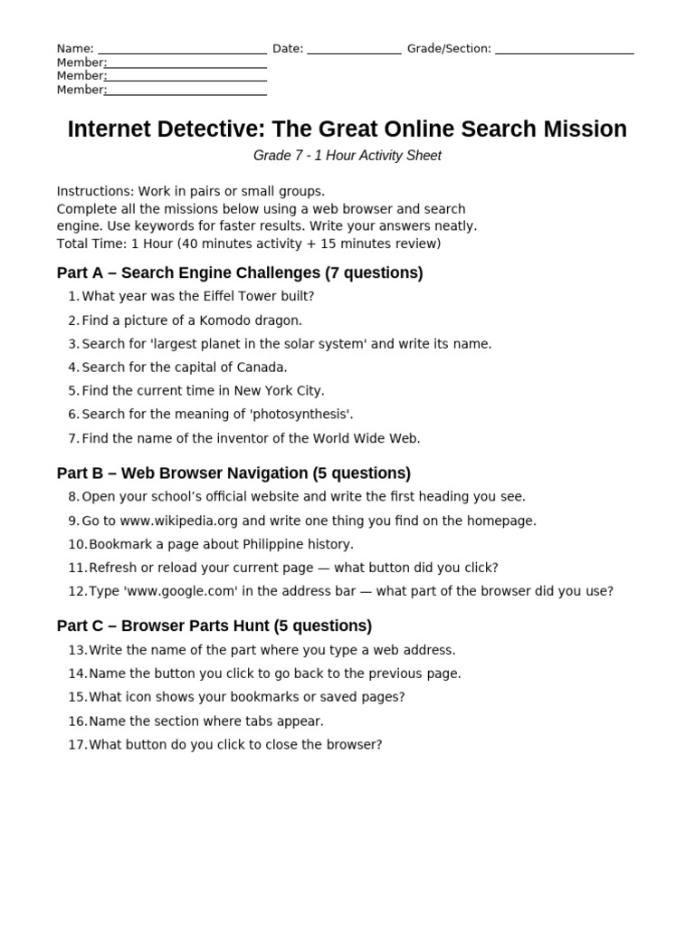 Internet Detective Mission Grade7 | PDF