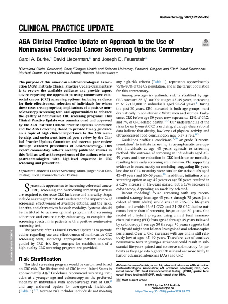 AGA Clinical Practice Update On Approach To The Use of Noninvasive ...