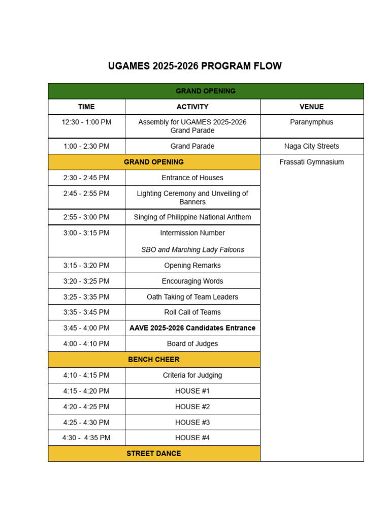 UGAMES 2025-2026 Program Schedule | PDF | Entertainment