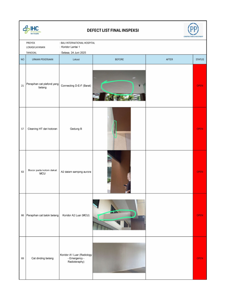 Final Inspeksi Koridor Lantai 1 | PDF