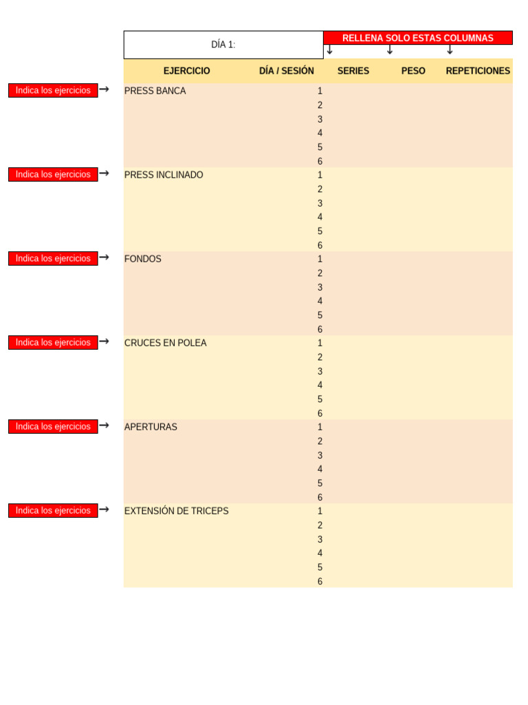 Plantilla Excel Entrenamient Sobrecarga Progresiva | PDF | Entrenamiento con pesas