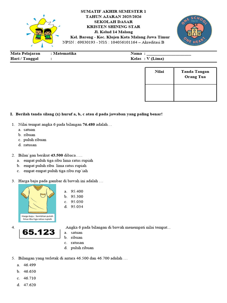 Soal Sas Math Kelas 5 - Felicia | PDF