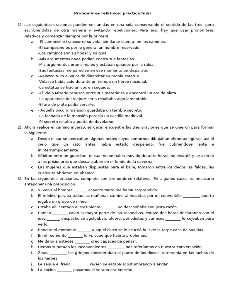 Pronombres Relativos Práctica | PDF