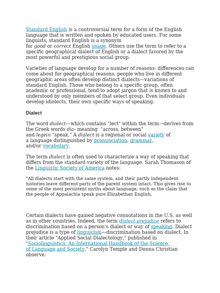 Standard English and Dialect | PDF | Dialect | English Language