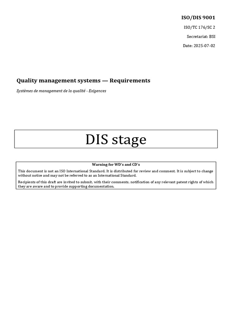 ISO/DIS 9001:2025 Quality Management Draft | PDF | Quality Management ...