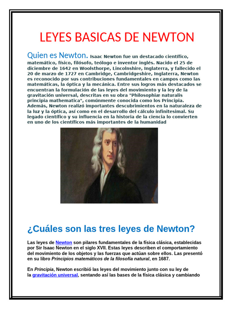 Leyes de Movimiento de Newton Explicadas | PDF | Fuerza | Las leyes del ...
