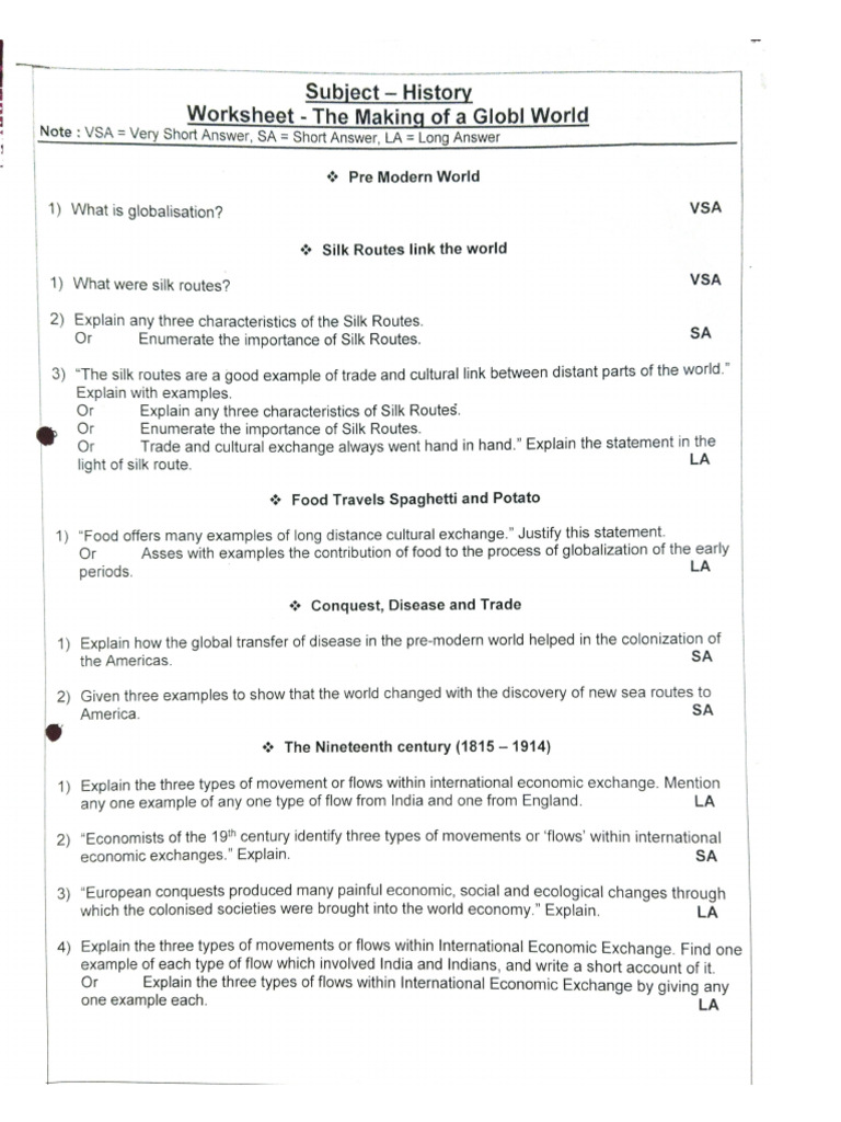 Worksheet On The Making of A Global World | PDF