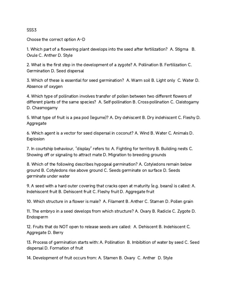 SSS3 1st TEST BIOLOGY 2025 - 065208 | PDF | Seed | Fruit