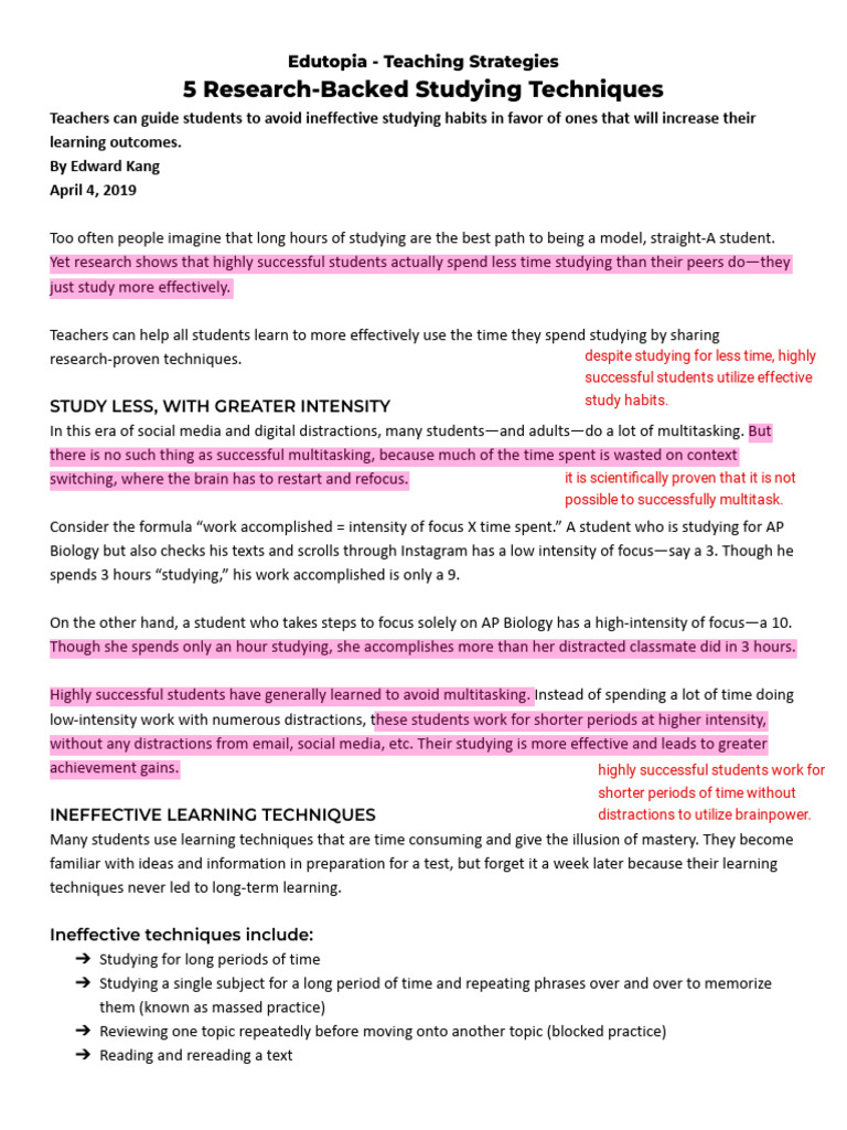 Study Techniques Article | PDF
