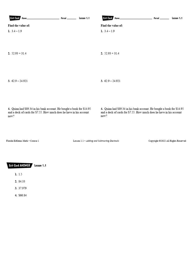 1.1 Exit Ticket | PDF