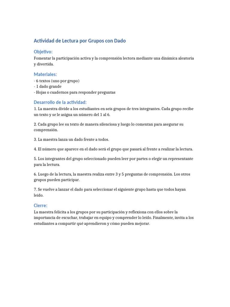 Copia de Actividad de Lectura Por Grupos | PDF