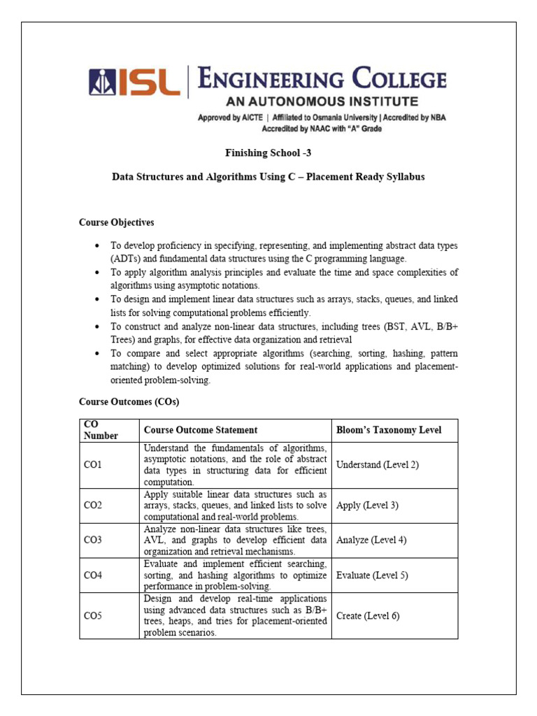 FS 3 Data Structures and Algorithms Syllabus | PDF | Algorithms ...