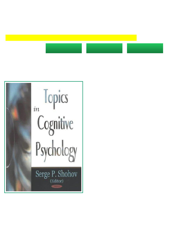 Topics in Cognitive Psychology Serge P. Shohov digital version 2025 | PDF