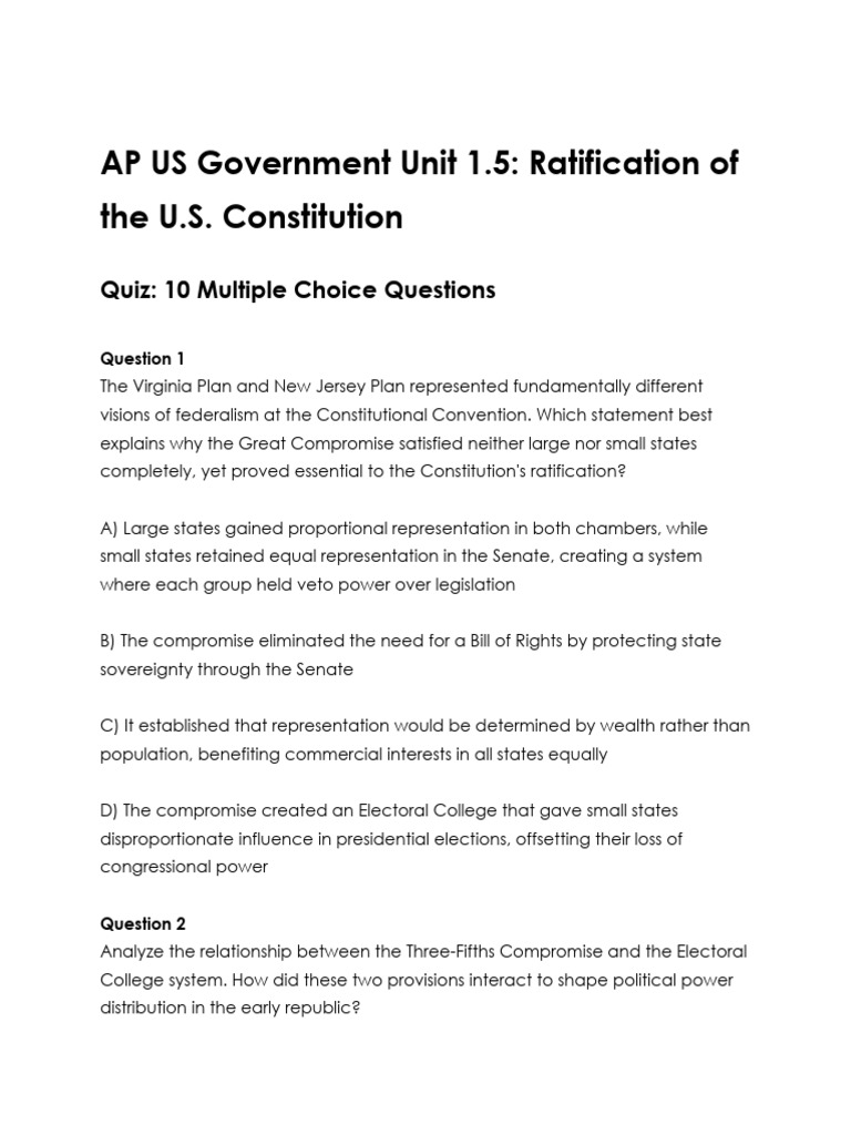 AP US Government Unit 1.5 - Ratification of The U.S. Constitution | PDF ...