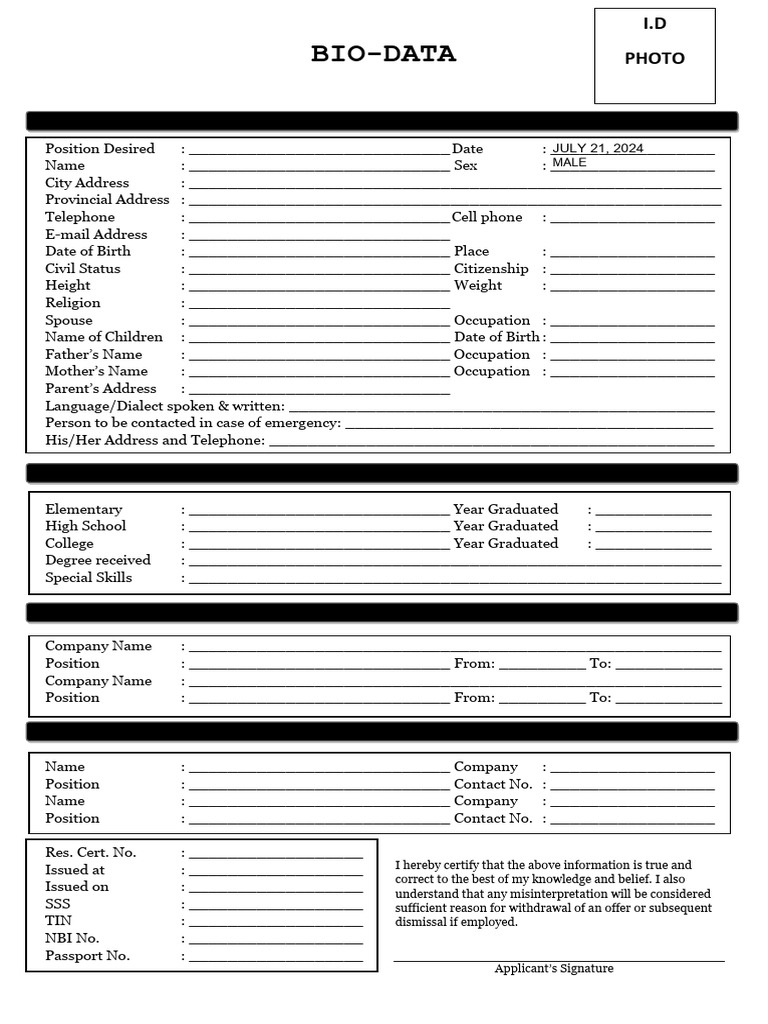 Biodata Format For Job | PDF