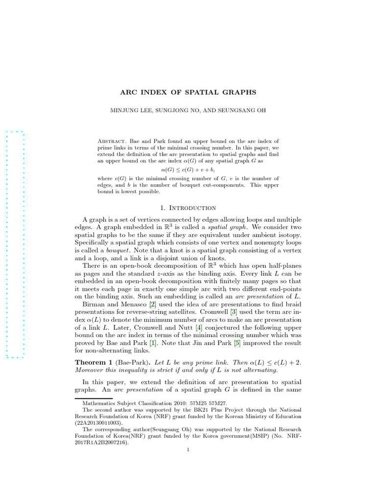 ARC INDEX OF SPATIAL GRAPHS | PDF | Vertex (Graph Theory ...