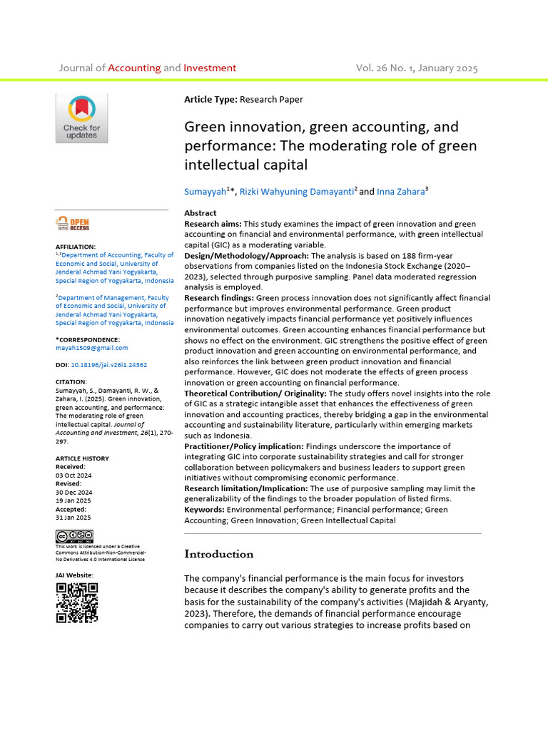 Green Innovation and Accounting Impact | PDF | Coefficient Of ...