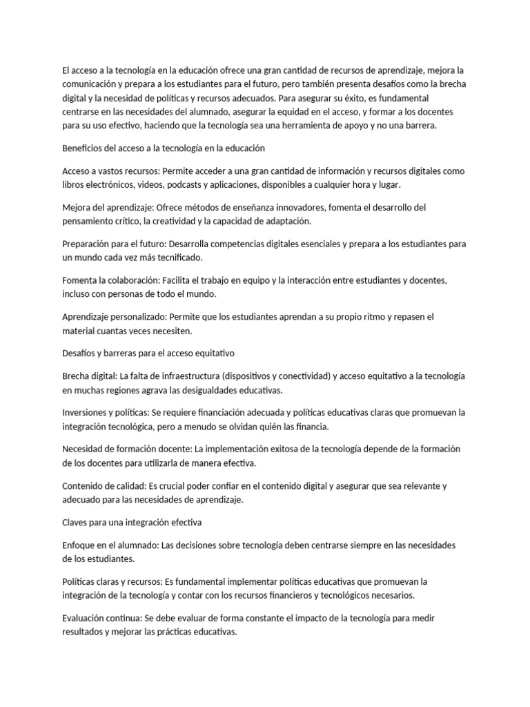 Beneficios y Desafíos de la Tecnología Educativa | PDF | Enseñando ...