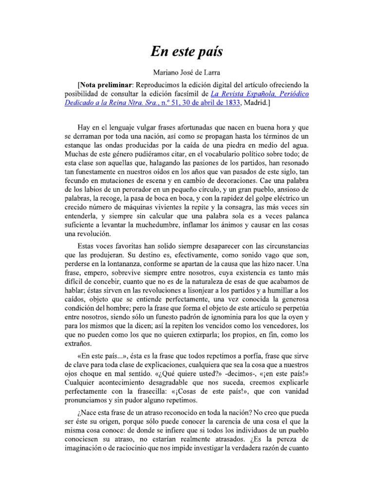 Unidad 1 - LARRA 1 - en Este País - 30!4!1833 | PDF