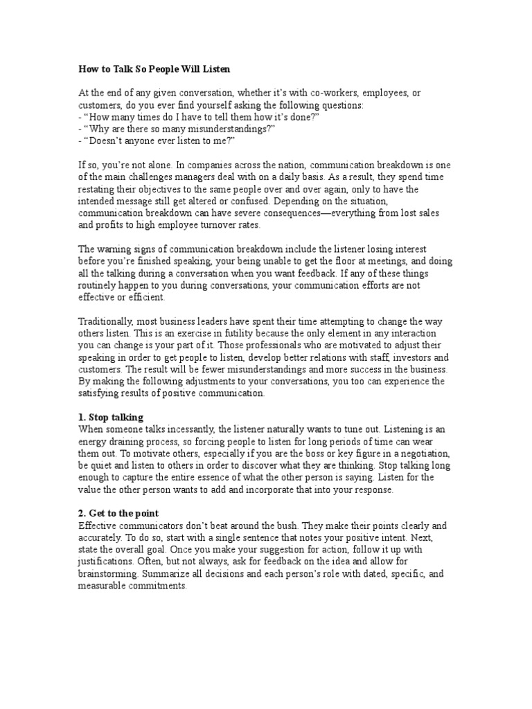 How To Talk So People Will Listen | PDF | Conversation | Public Speaking