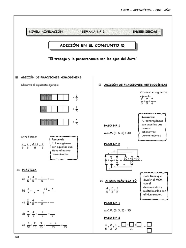 Adición de Fracciones: Ejercicios y Propiedades | PDF | Matemáticas ...