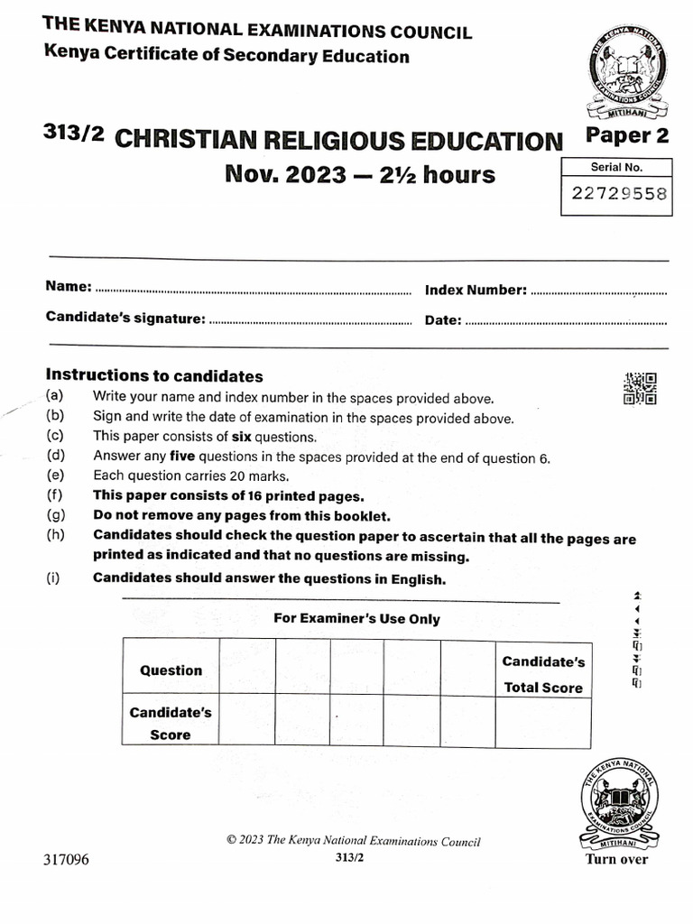 Paper 2 Question Paper KCSE 2023 | PDF