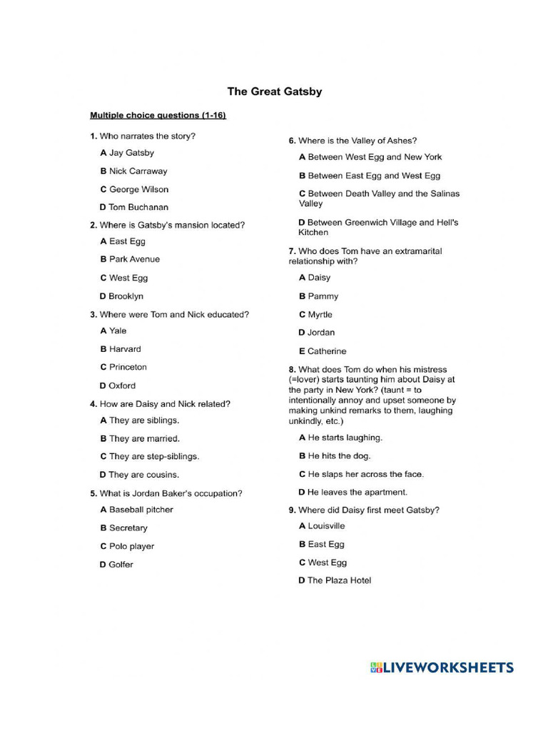 The Great Gatsby - General Revision | PDF