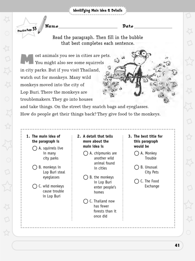 Reading Comprehension - Main Idea (Text - Thailand Monkeys) - Exercise ...