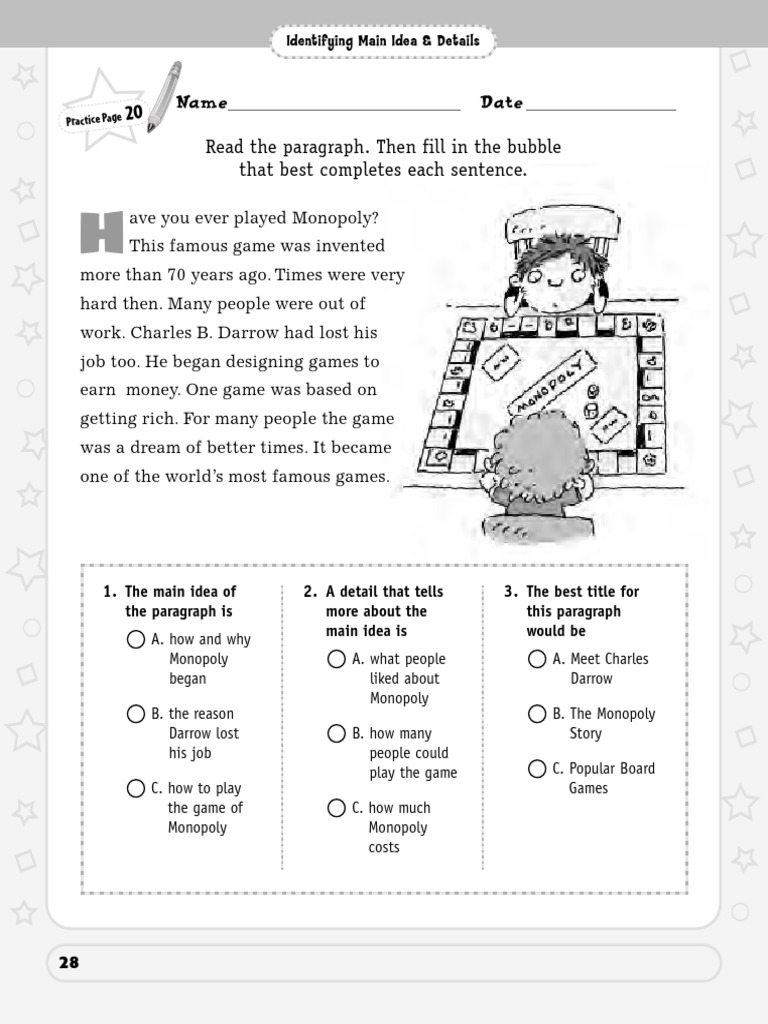 Reading Comprehension - Main Idea (Text - Monopoly Board Game ...