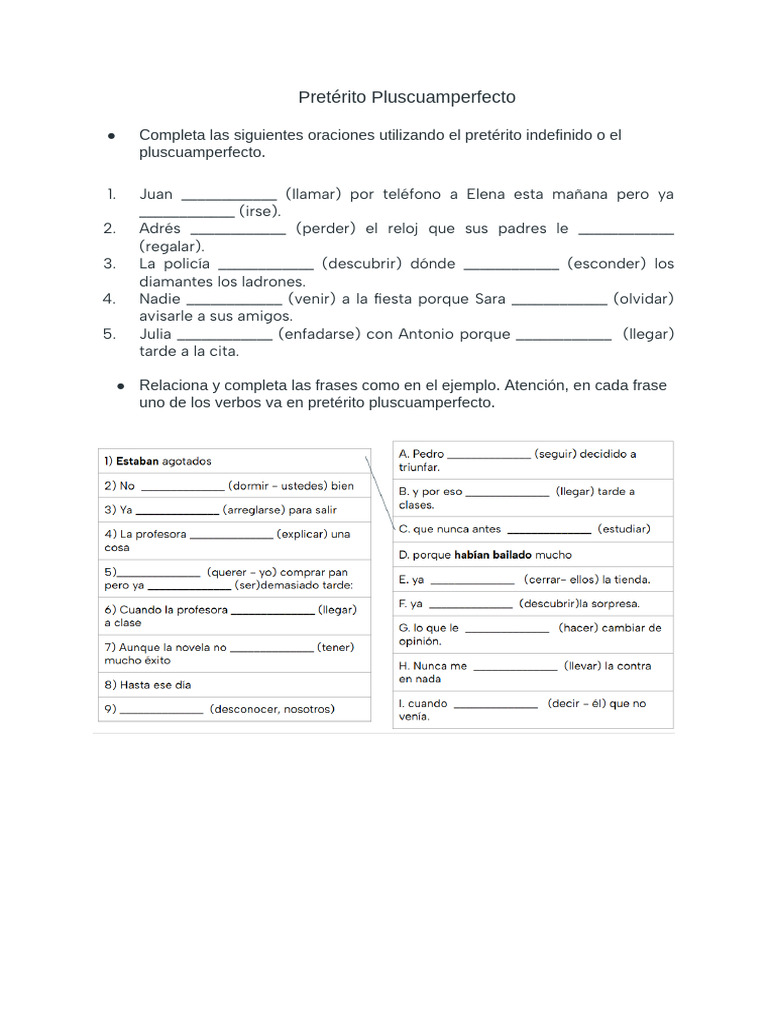 Pretérito Pluscuamperfecto | PDF