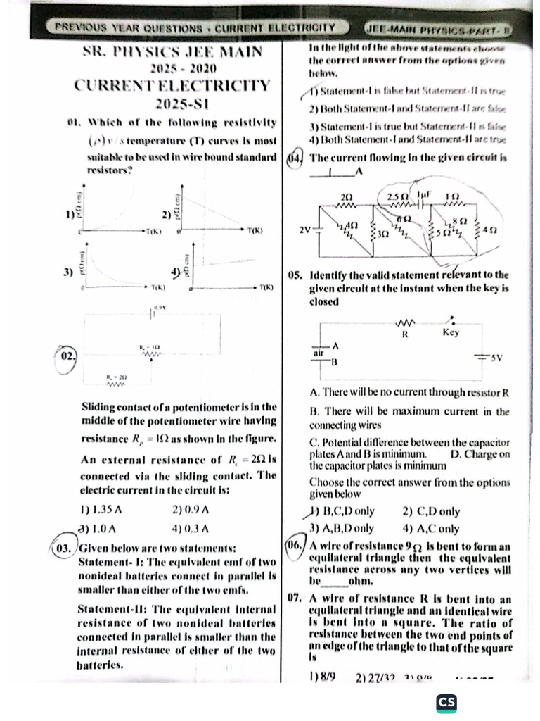 Current Electricity PYQS | PDF