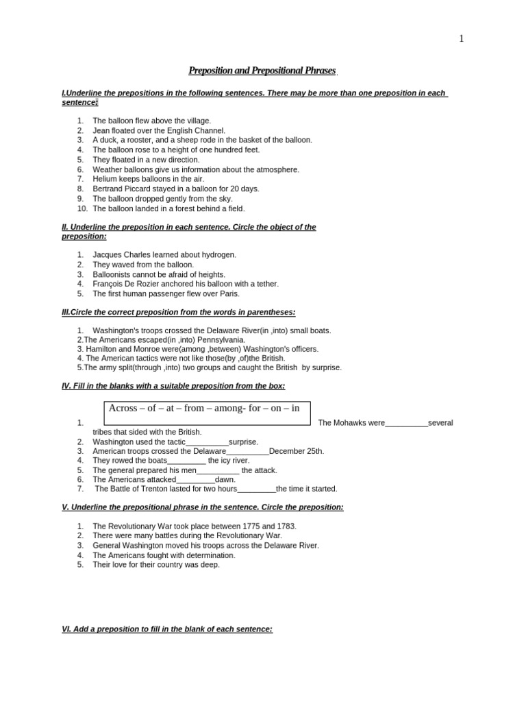 Preposition and Prepositional Phrase | PDF | Balloon (Aeronautics)
