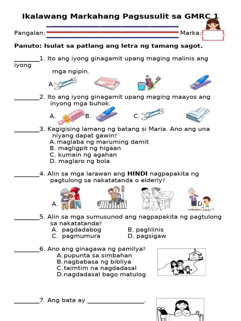 Ikalawang Markahang Pagsusulit Sa GMRC 1 | PDF