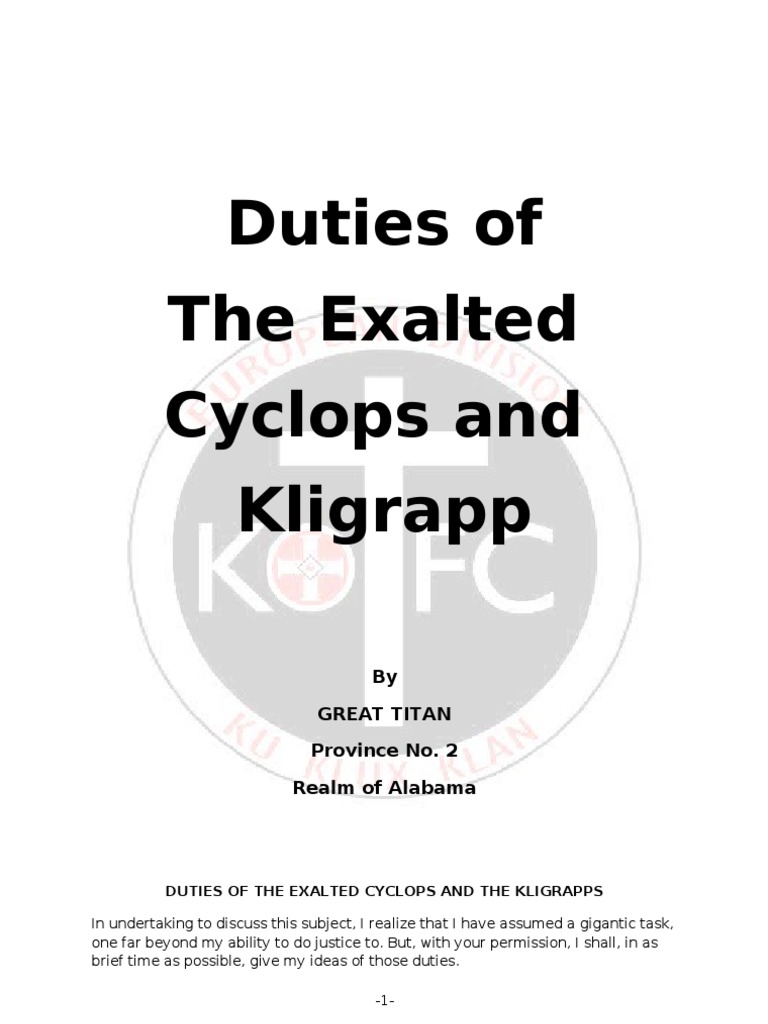 Duties of The Exalted Cyclops and Kligrapp | PDF | Ku Klux Klan ...