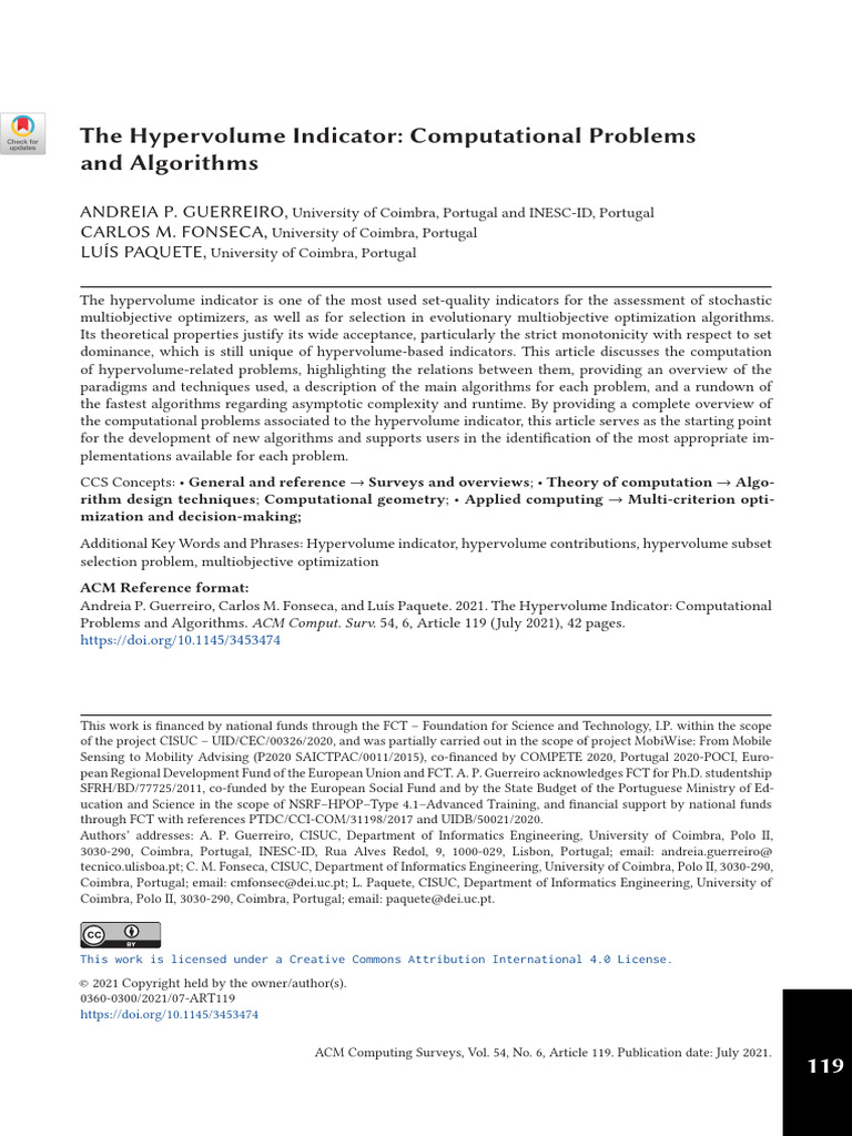 The Hypervolume Indicator - Computational Problems and Algorithms - Guerreiro, Fonseca, Paquete ...