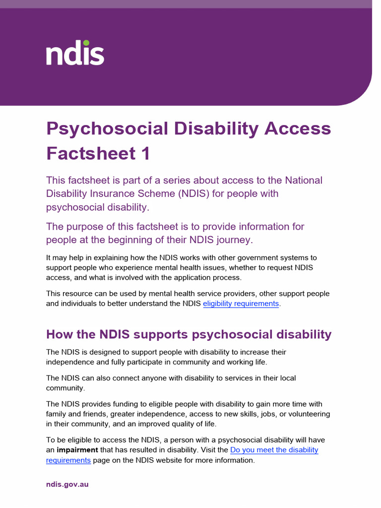 NDIS Access for Psychosocial Disability | PDF | Disability | Mental Health