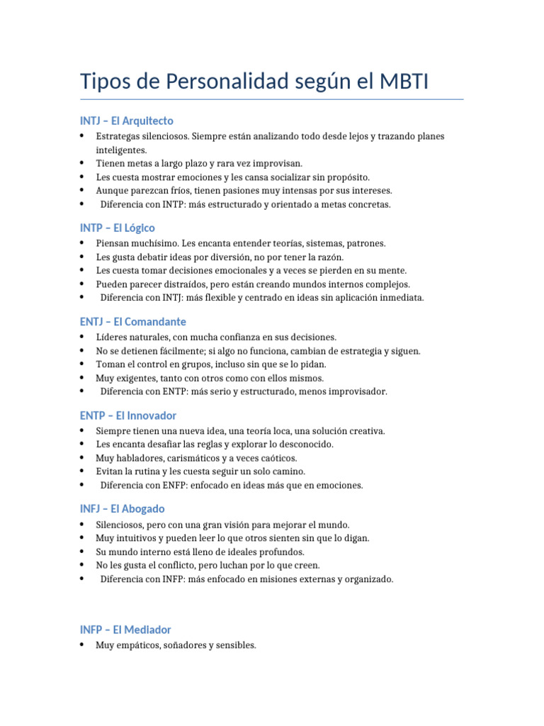 Tipos de Personalidad MBTI 2 | PDF | Las emociones