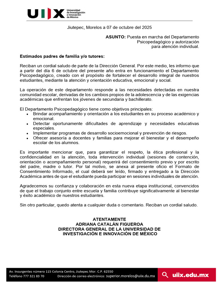 Oficio Informativo A Papás | PDF | Psicología Educacional | Aprendizaje
