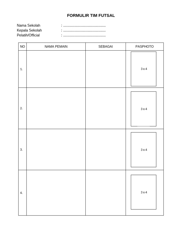 Formulir Tim Futsal Sekolah 2025 | PDF